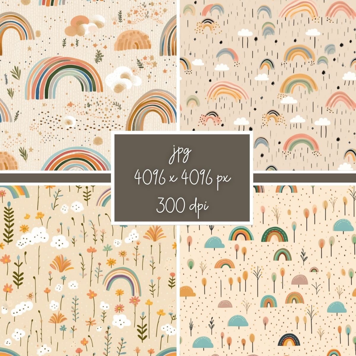 Boho Rainbow Digital Paper Set Boho Rainbow Seamless Pattern - Etsy