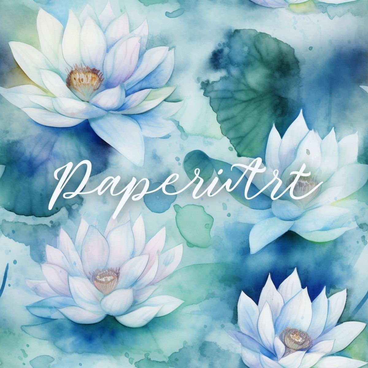 Watercolor Blue Lotus Digital Paper Set Flowers Seamless - Etsy