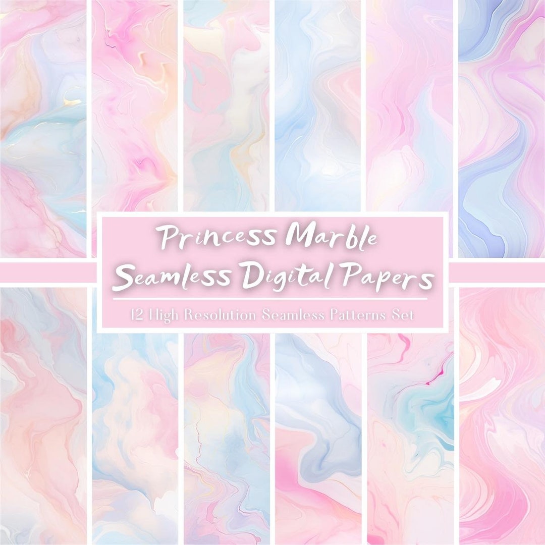 Princess Marble Digital Paper Set, Soft Pastel Marble Ink Seamless ...