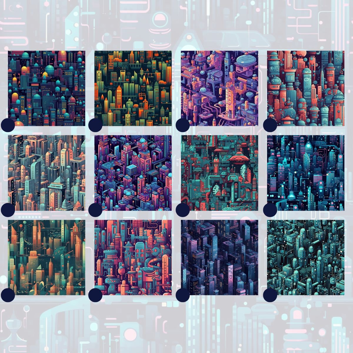 Futuristic City Digital Paper Set, City Seamless Pattern, Cityscapes ...