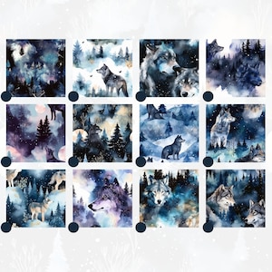Dreamy Wolf Digital Paper Set, Magical Wolf Seamless Pattern, Night Dog ...