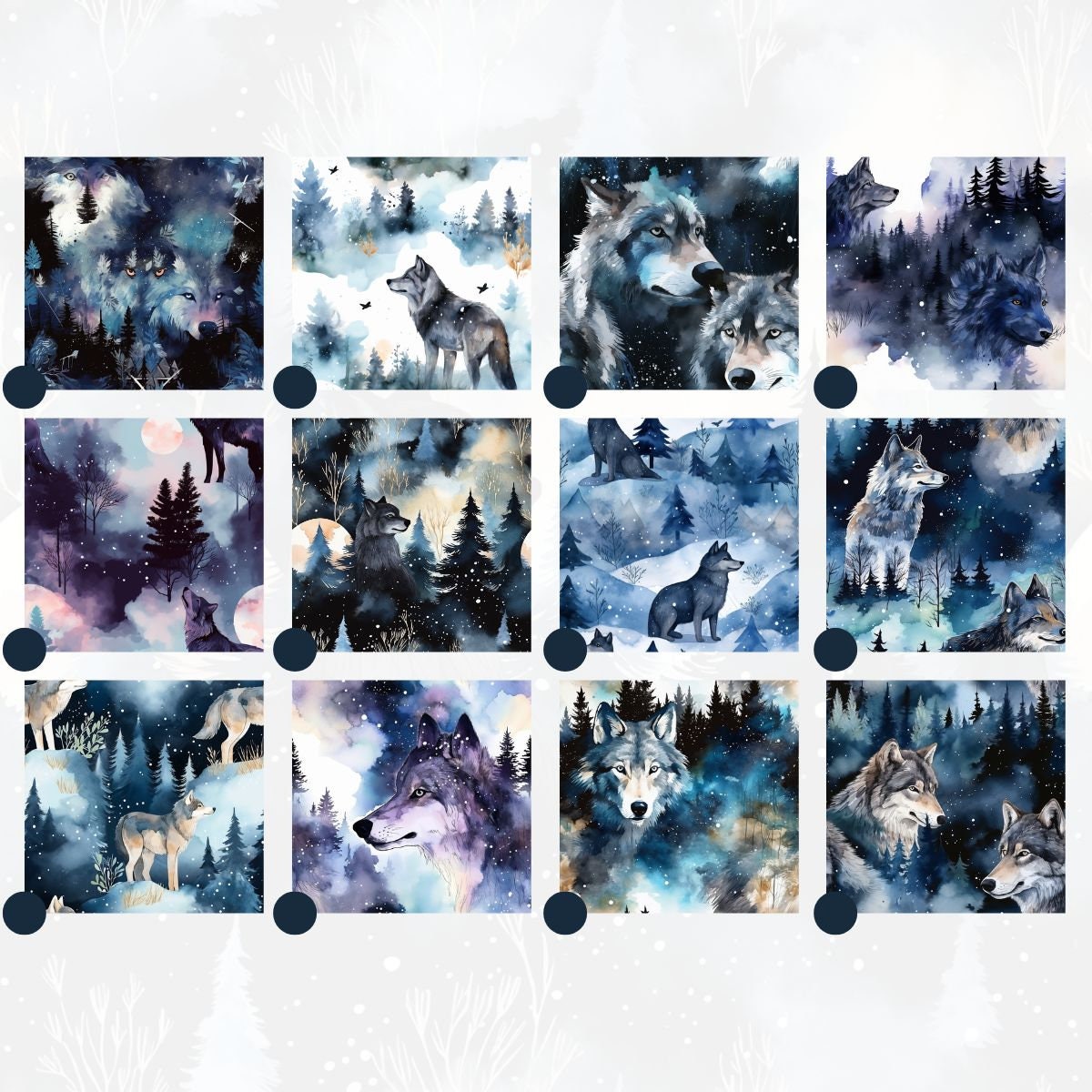 Dreamy Wolf Digital Paper Set, Magical Wolf Seamless Pattern, Night Dog ...