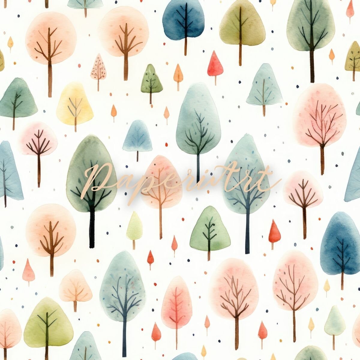 Watercolor Trees and Leaves Digital Paper Set, Cute Leaves Seamless ...