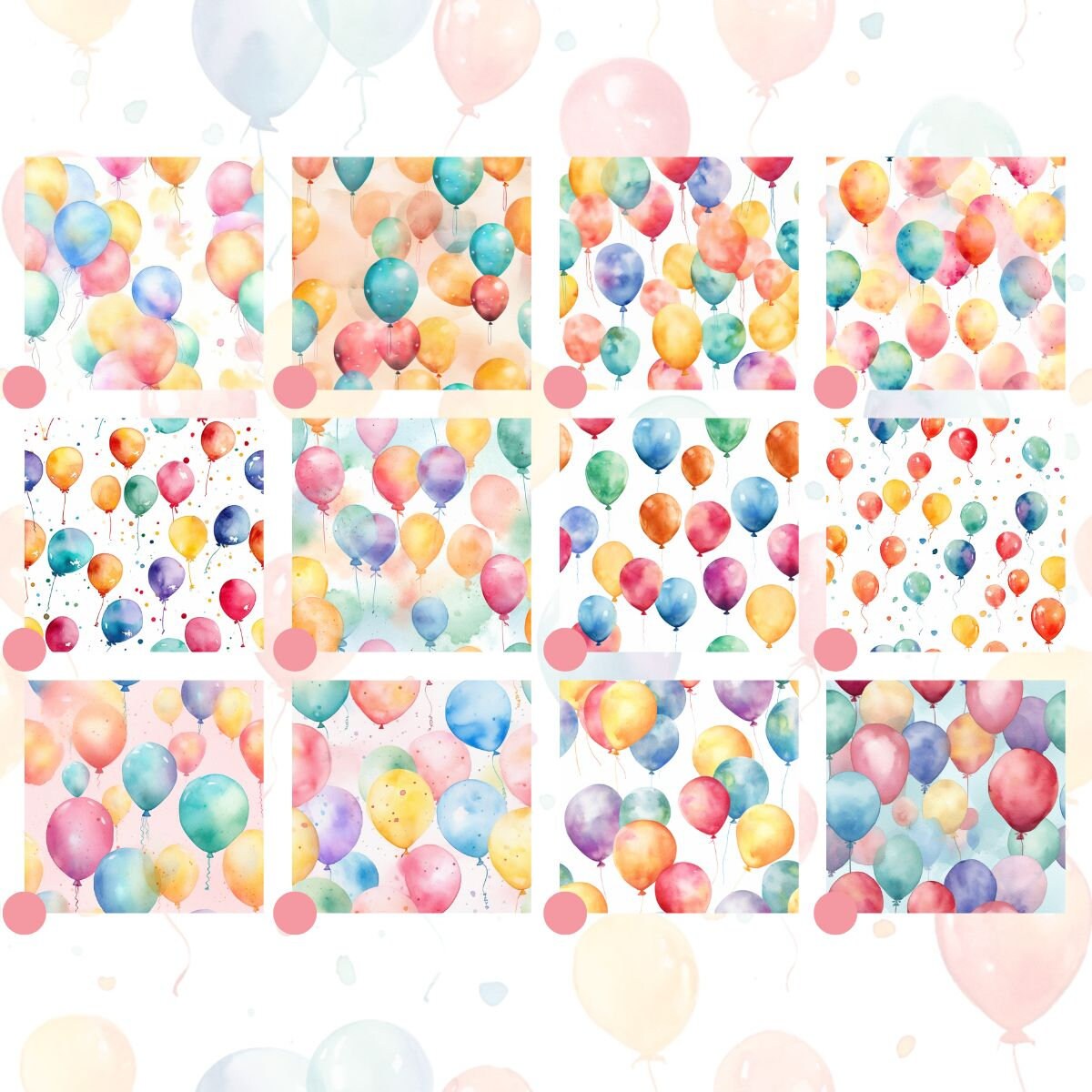 Watercolor Party Balloons Digital Paper Set, Party Balloons Seamless ...