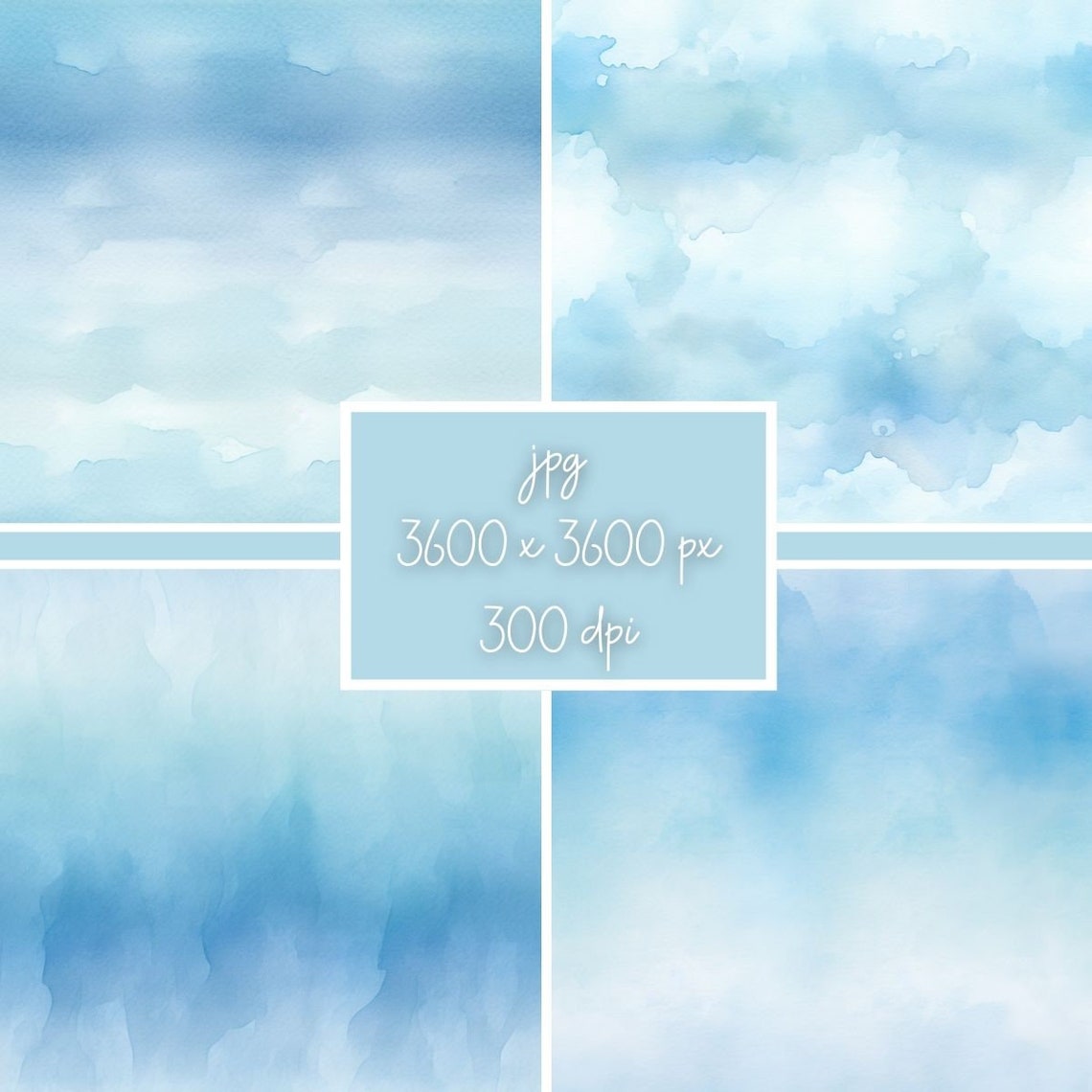 Watercolor Blue Ombre Digital Paper Set, Soft Blue Ombre Seamless ...