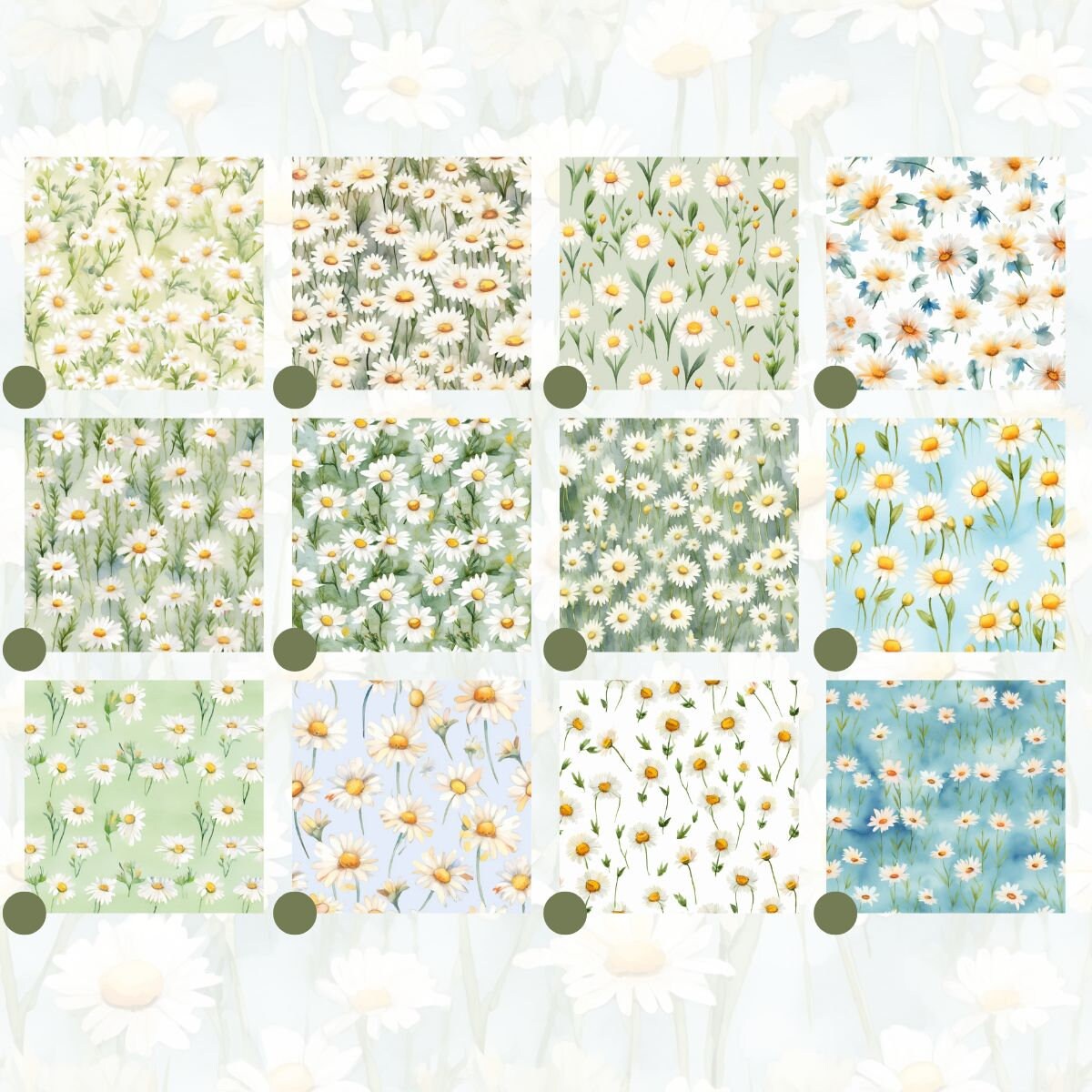 Daisy Floral Digital Paper Set Daisy Seamless Pattern - Etsy