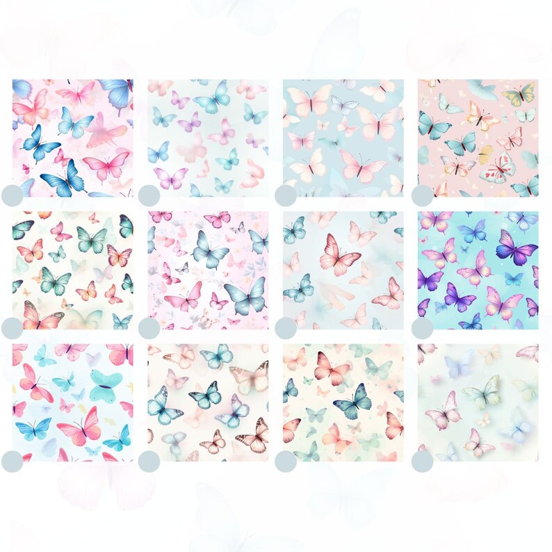 Pastel Butterflies Digital Paper Set, Watercolor Butterflies Seamless ...
