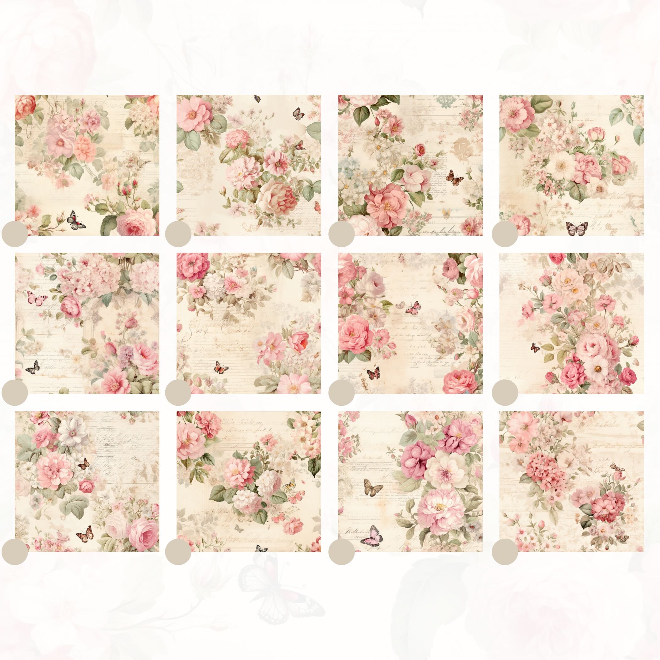 Shabby Chic Seamless Pattern Set, Vintage Flowers Scrapbook Paper ...