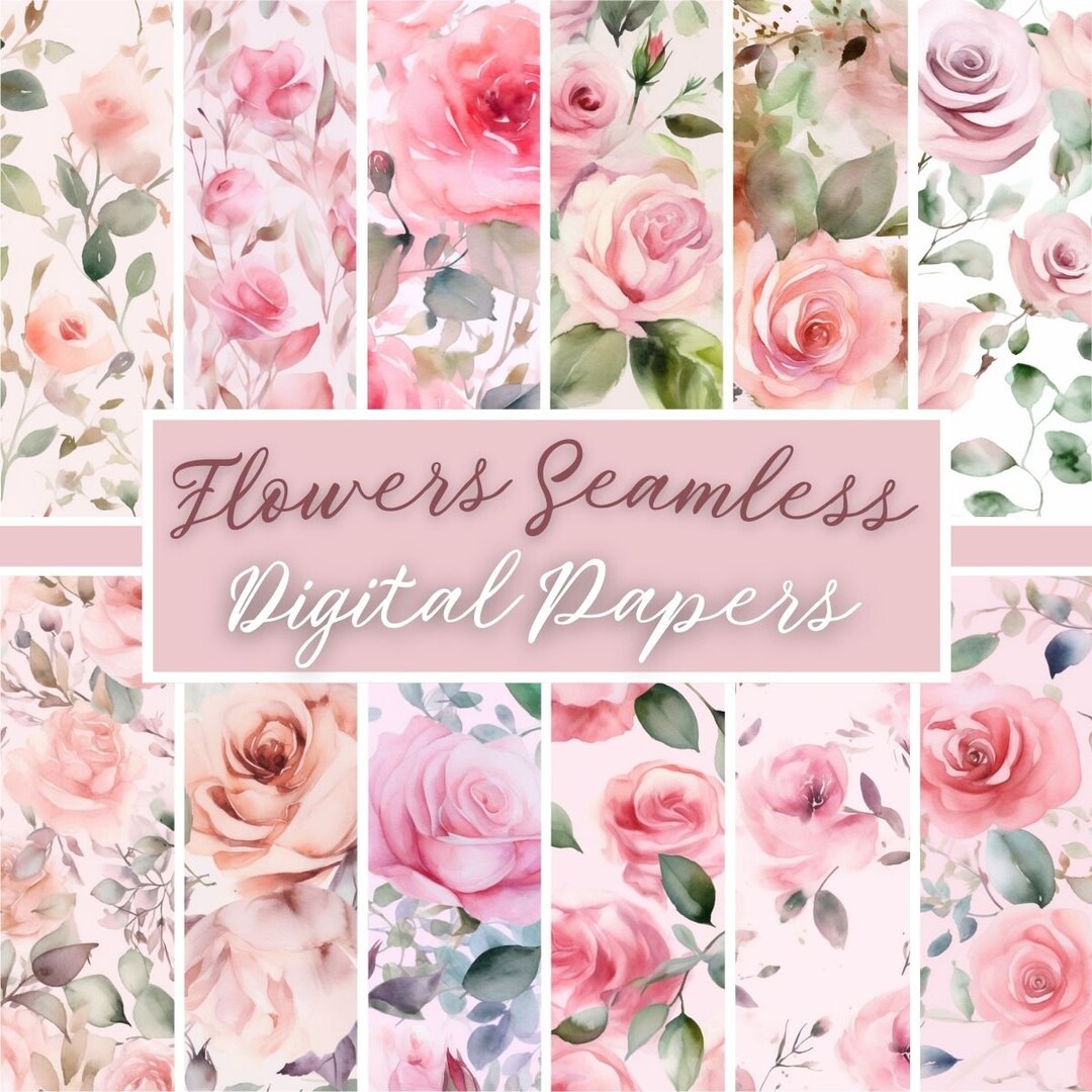 Pink Roses Digital Paper Set, Roses Seamless Pattern, Flowers Seamless ...