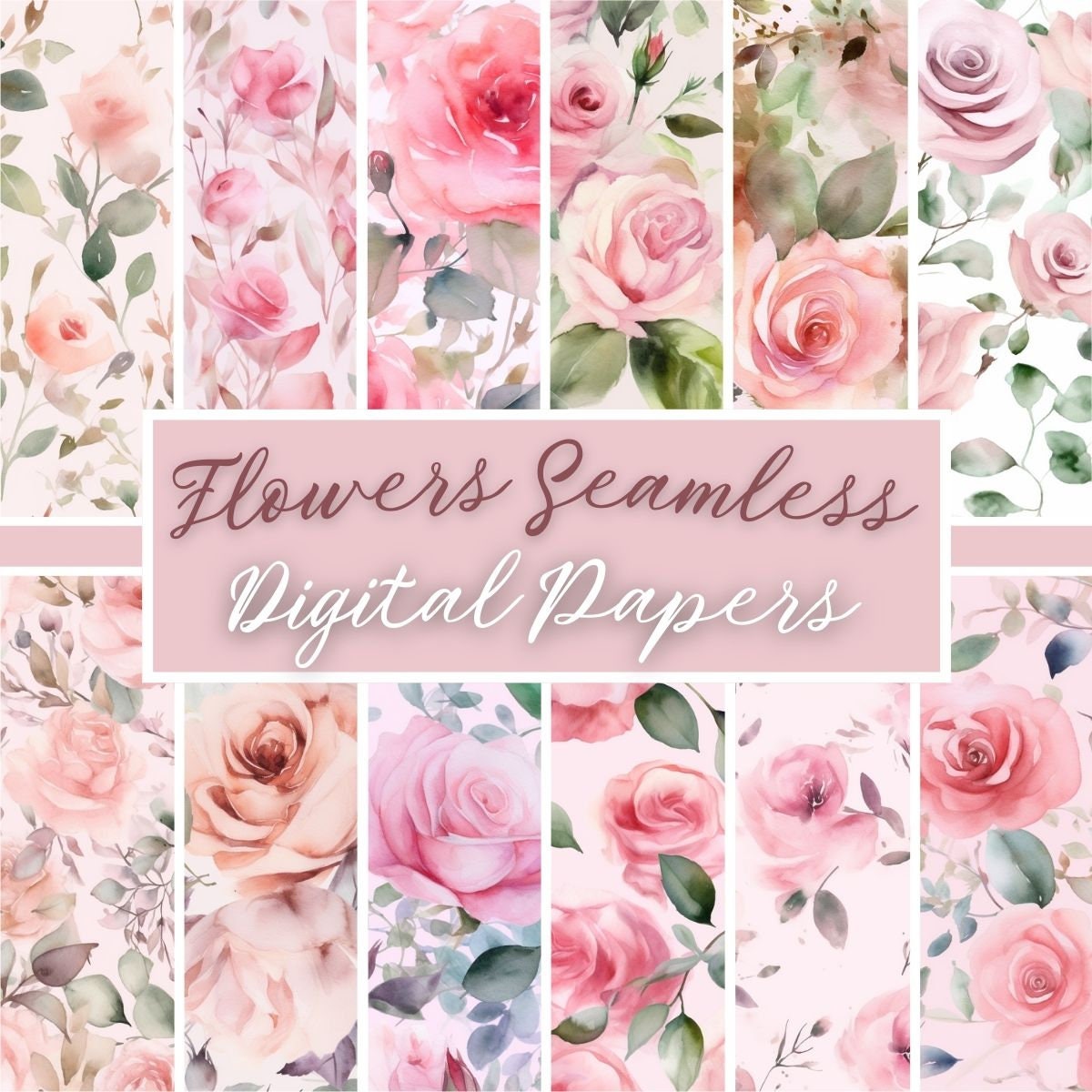 Pink Roses Digital Paper Set, Roses Seamless Pattern, Flowers Seamless ...
