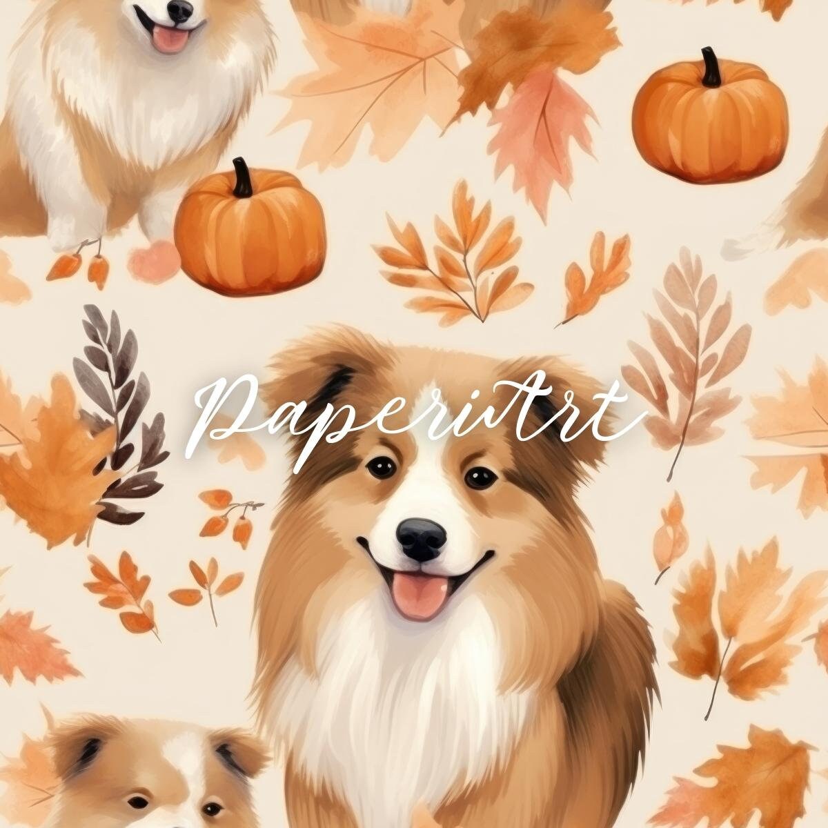 Autumn Dogs Digital Paper Set Watercolor Puppy Seamless - Etsy