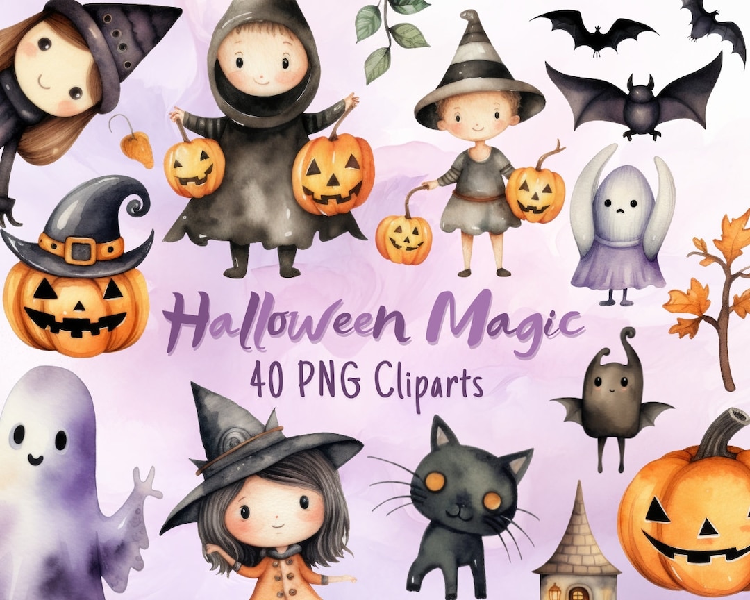 Cute Pastel Halloween Clipart | Watercolor Ghosts & Pumpkins PNG ...