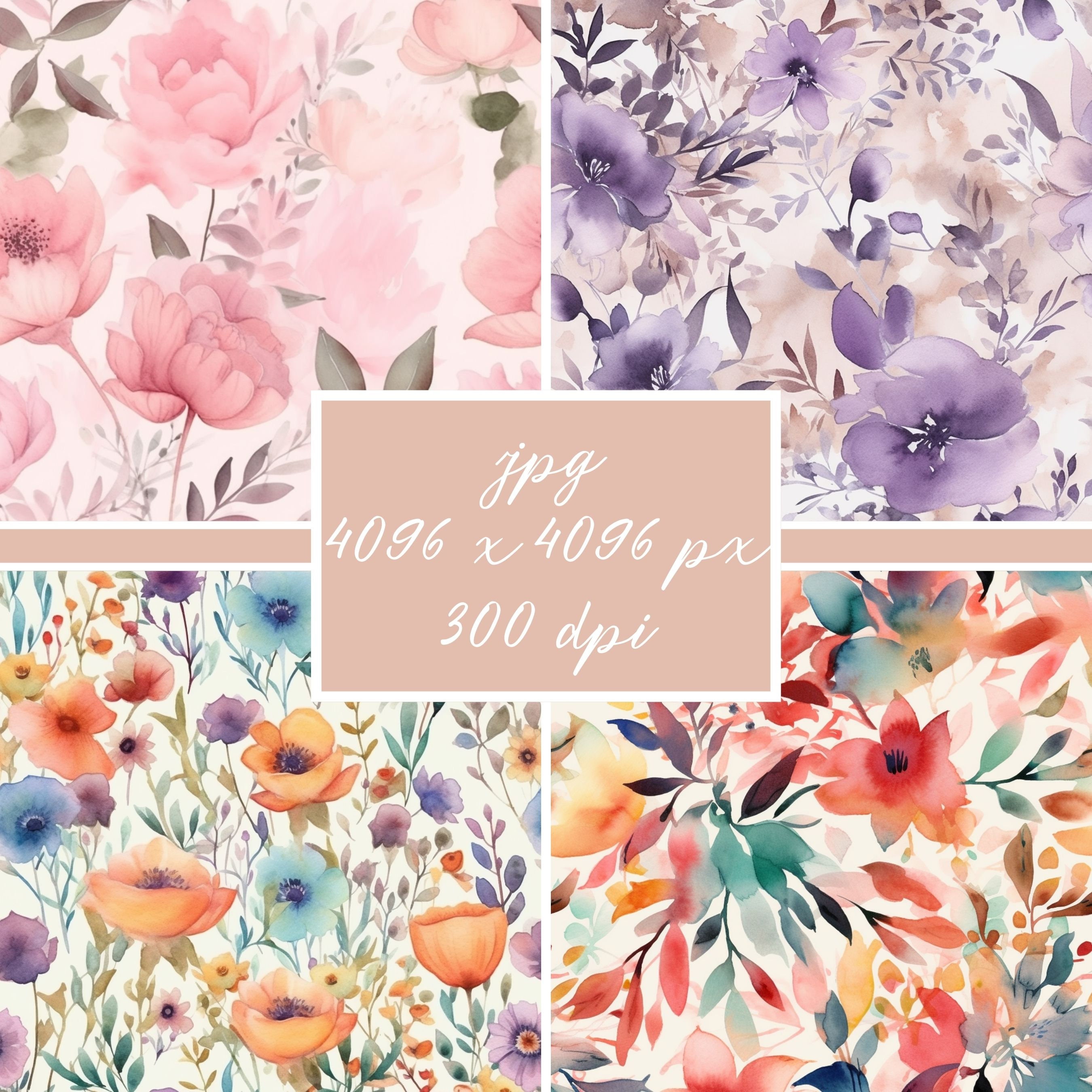 Watercolor Floral Digital Paper, Flower Seamless Patterns, Floral ...