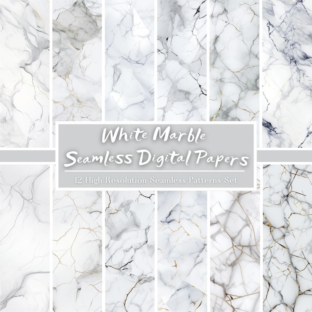 White Marble Digital Paper Set, White Marble Ink Seamless Pattern ...