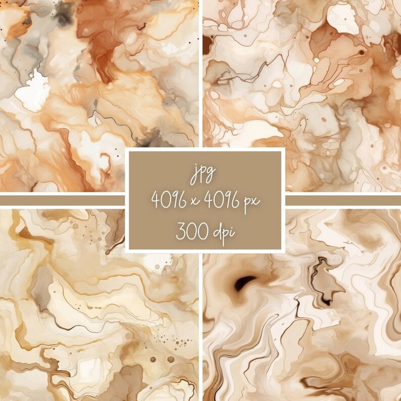 Beige Alcohol Ink Digital Paper Set, Liquid Texture Seamless Pattern ...