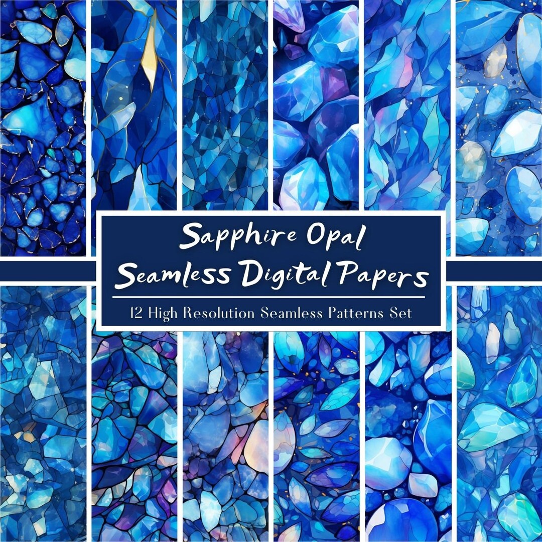Sapphire Opal Digital Paper Set, Sapphire Crystal Seamless Pattern ...