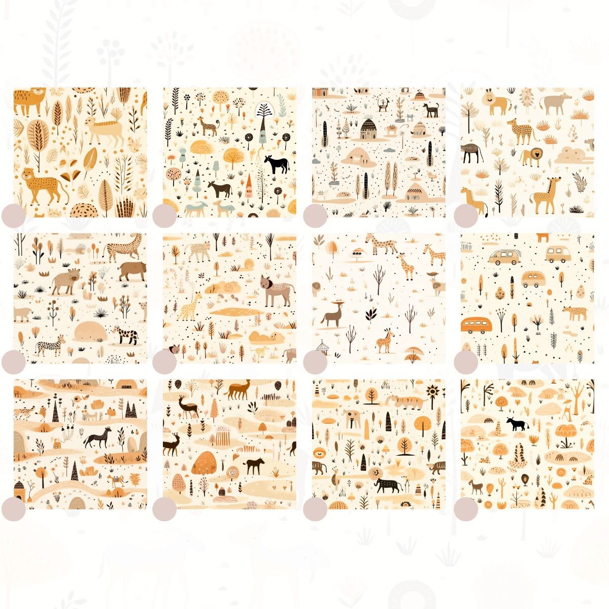 Boho Safari Digital Paper Set, Bohemian Safari Seamless Patterns, Boho ...