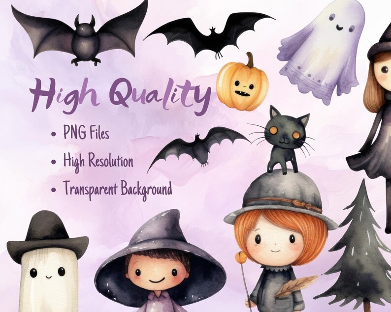 Cute Pastel Halloween Clipart | Watercolor Ghosts & Pumpkins PNG ...