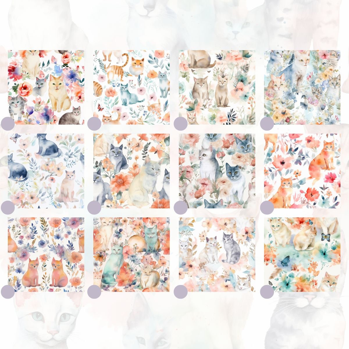 Cats Digital Paper, Flowers Seamless Pattern, Cats Seamless Pattern ...