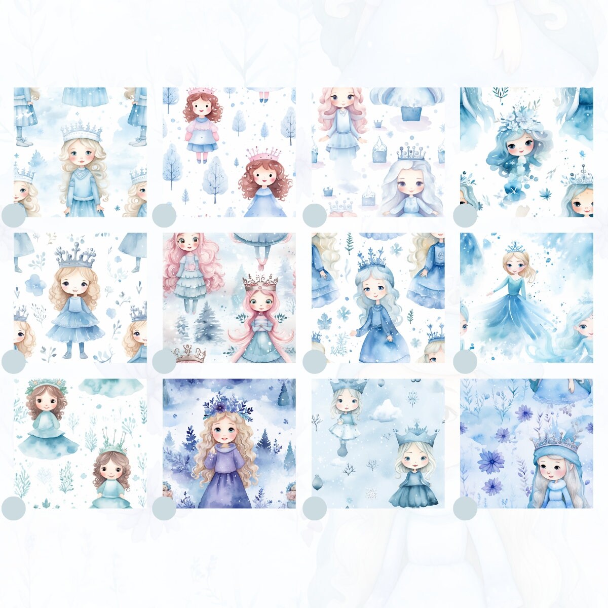 Winter Princess Digital Paper Set, Snowflakes Fairytale Seamless ...