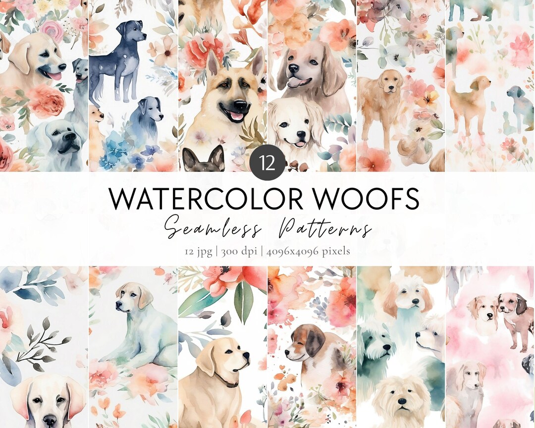 Watercolor Dogs Seamless Pattern Set, Dog Digital Paper, Pets and ...