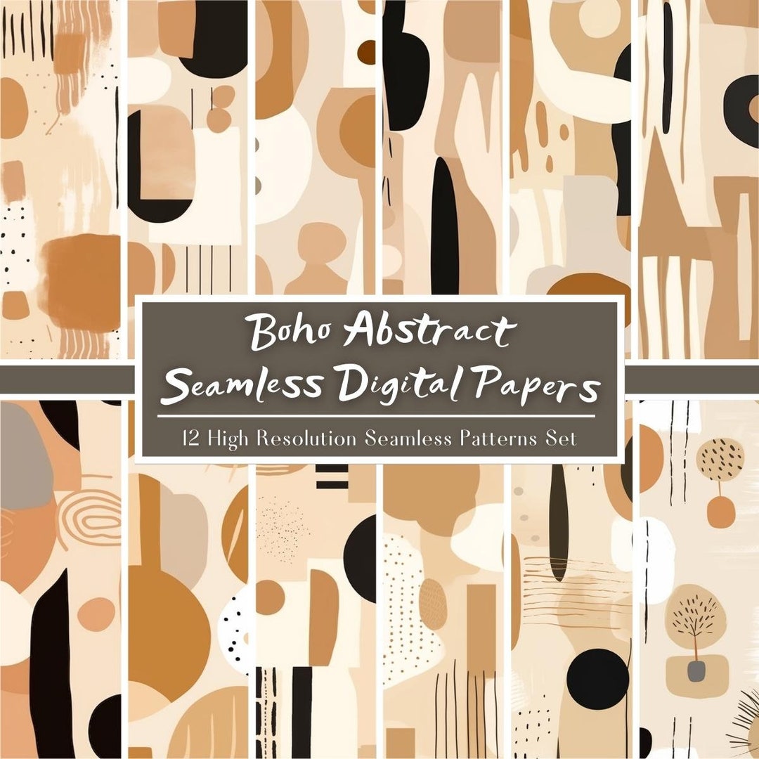 Boho Abstract Shapes Digital Paper Set, Boho Abstract Seamless Pattern ...