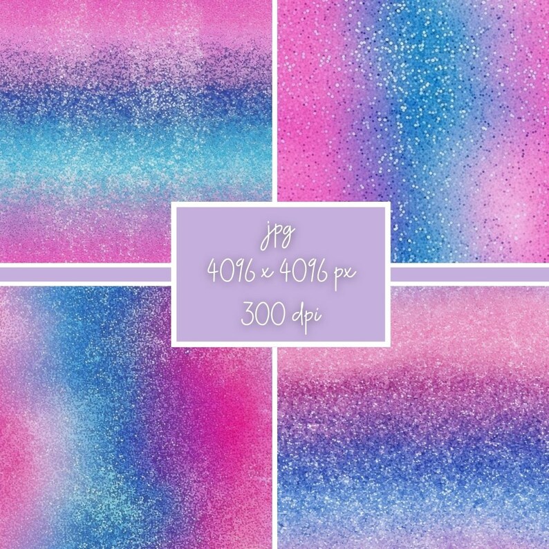 Ombre Glitter Digital Paper Set, Mermaid Glitter Seamless Pattern ...