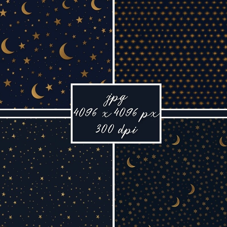 Gold Stars Digital Paper Set, Gold Stars Seamless Pattern, Crapbook ...