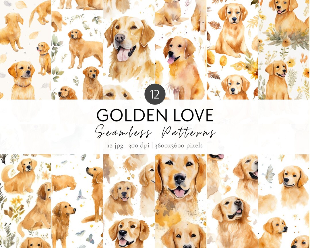 Golden Retriever Digital Paper Set, Watercolor Golden Retriever ...