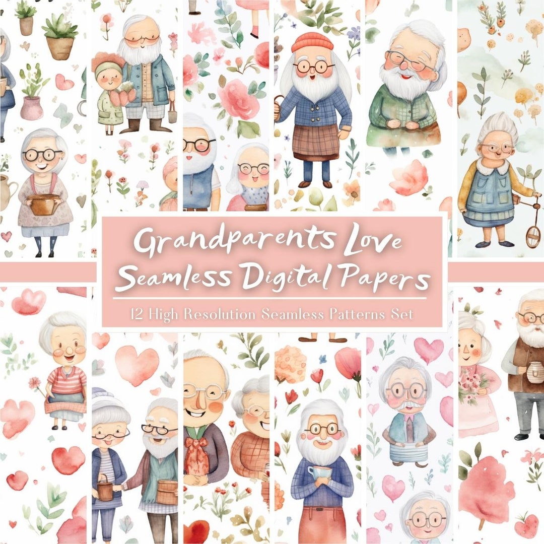Grandparents Love Digital Paper Set, Watercolor Grandparents Day ...