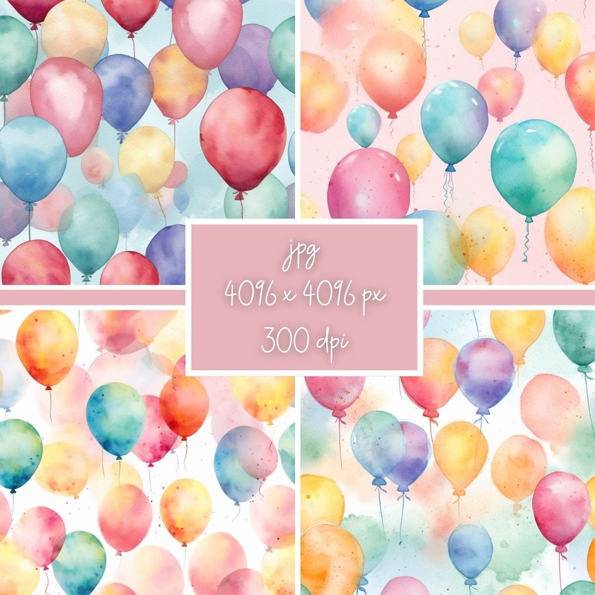 Watercolor Party Balloons Digital Paper Set, Party Balloons Seamless ...