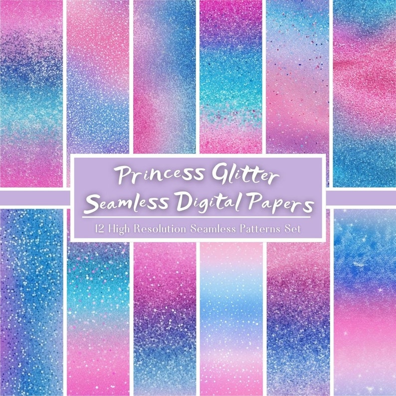 Ombre Glitter Digital Paper Set, Mermaid Glitter Seamless Pattern ...