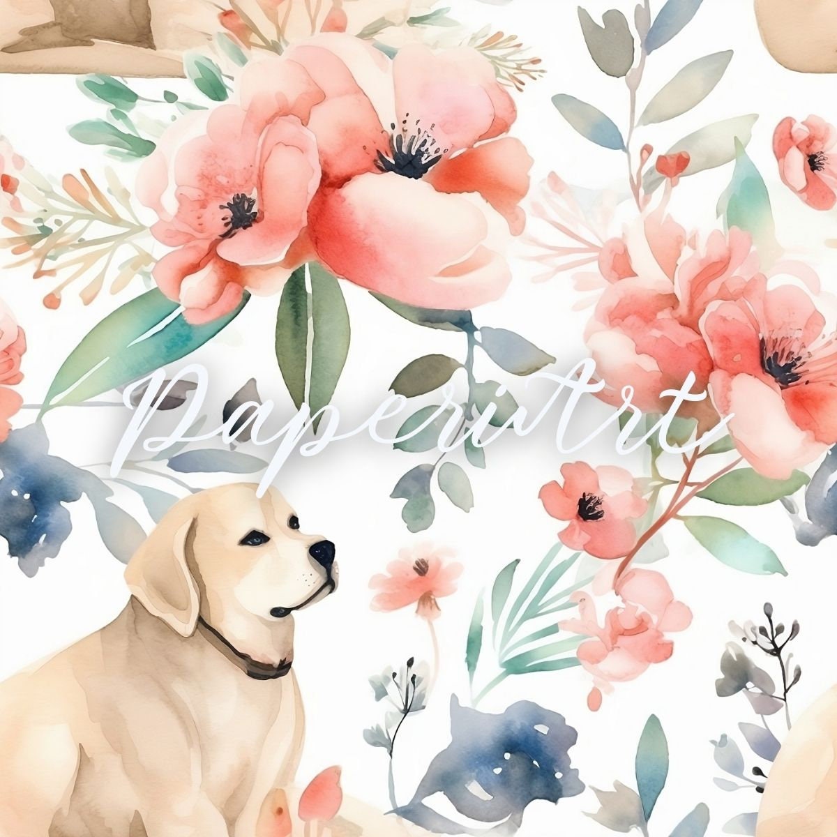 Watercolor Dogs Digital Paper Set, Dogs Seamless Pattern, Flowers ...