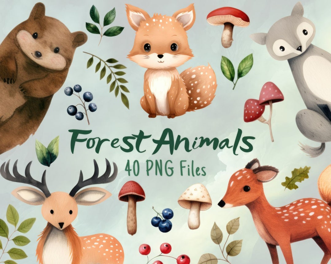 Watercolor Forest Animals Clipart Set, Wood Animals Clip Arts, Nursery ...