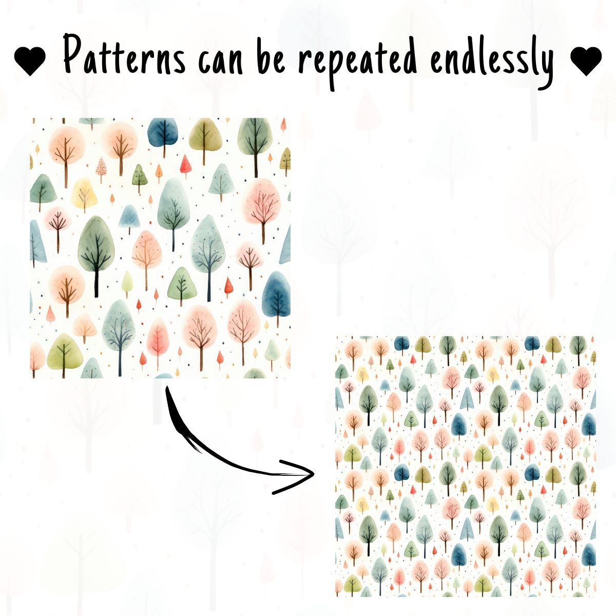 Watercolor Trees and Leaves Digital Paper Set, Cute Leaves Seamless ...