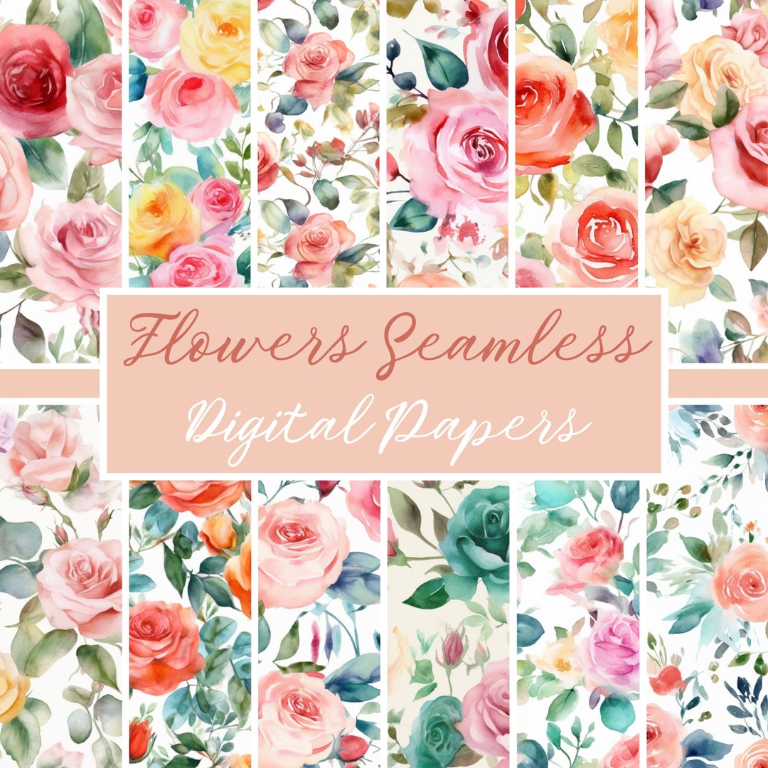 Watercolor Rose Digital Paper, Flowers Seamless Pattern, Watercolor ...