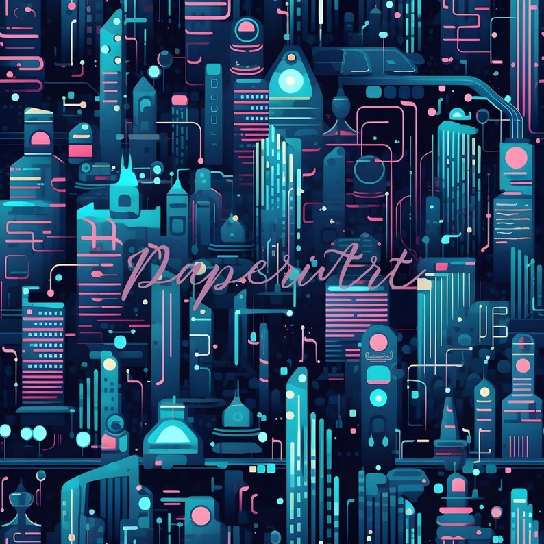Futuristic City Digital Paper Set, City Seamless Pattern, Cityscapes ...