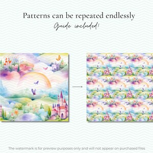Rainbow Fairytale Digital Paper Set, Colorful Castle Seamless Pattern ...