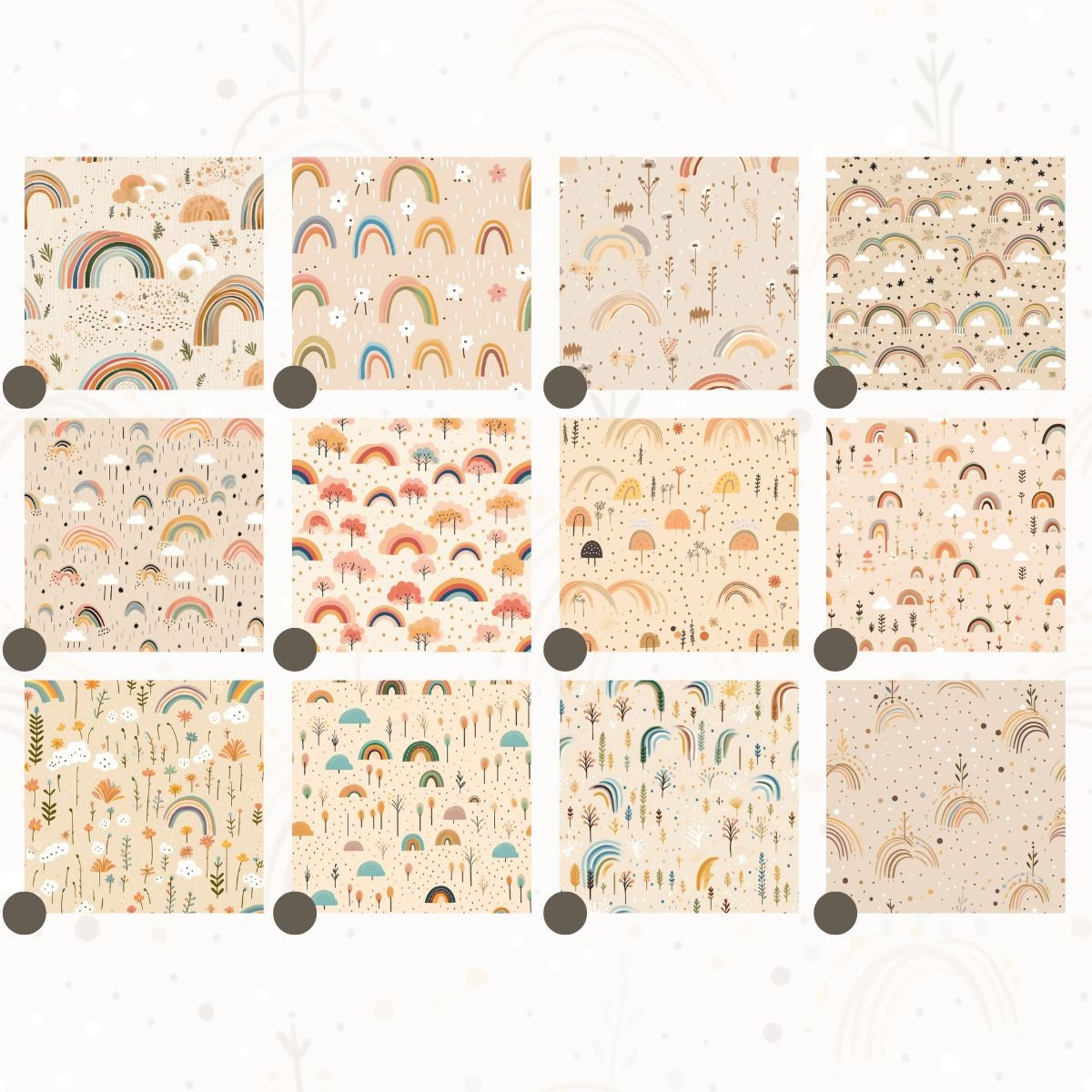 Boho Rainbow Digital Paper Set Boho Rainbow Seamless Pattern - Etsy