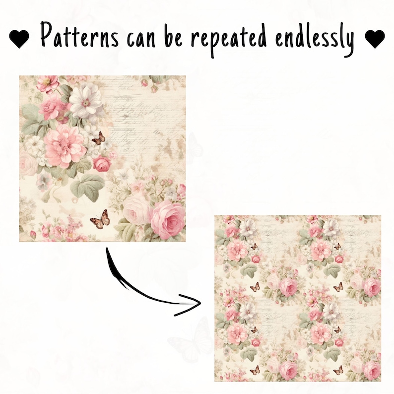Shabby Chic Seamless Pattern Set, Vintage Flowers Scrapbook Paper ...