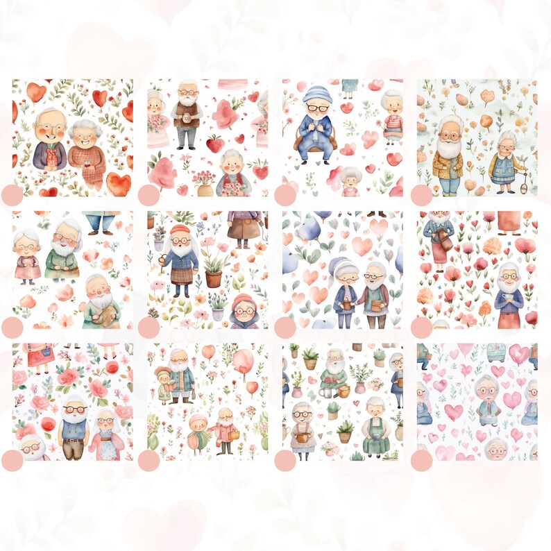 Grandparents Love Digital Paper Set, Watercolor Grandparents Day ...