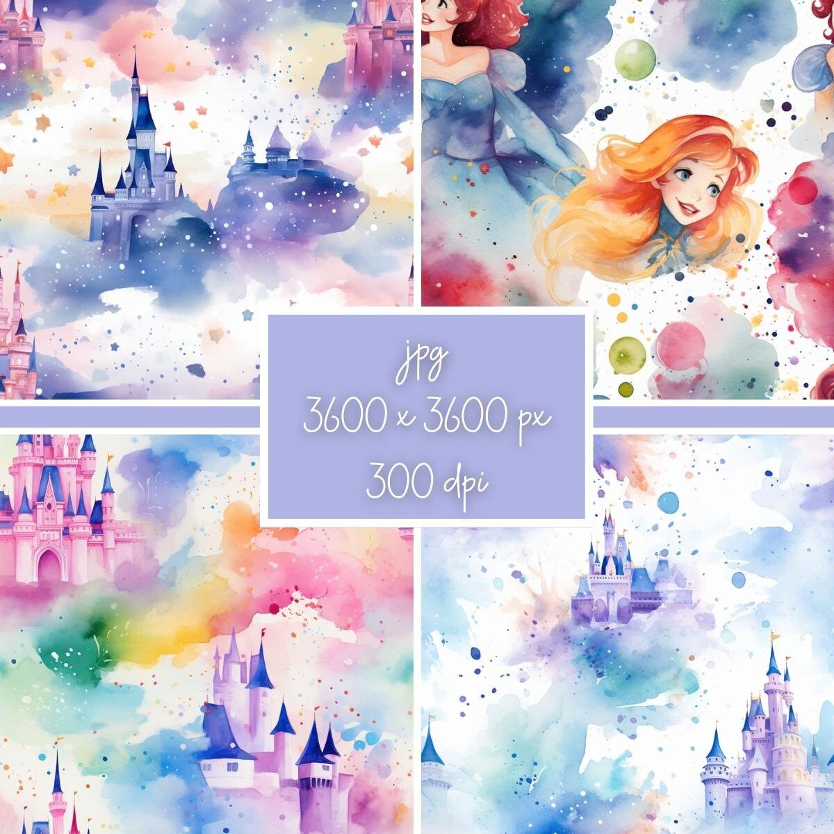 Cute Princess Digital Paper Set, Fairytale Princess Seamless Pattern ...