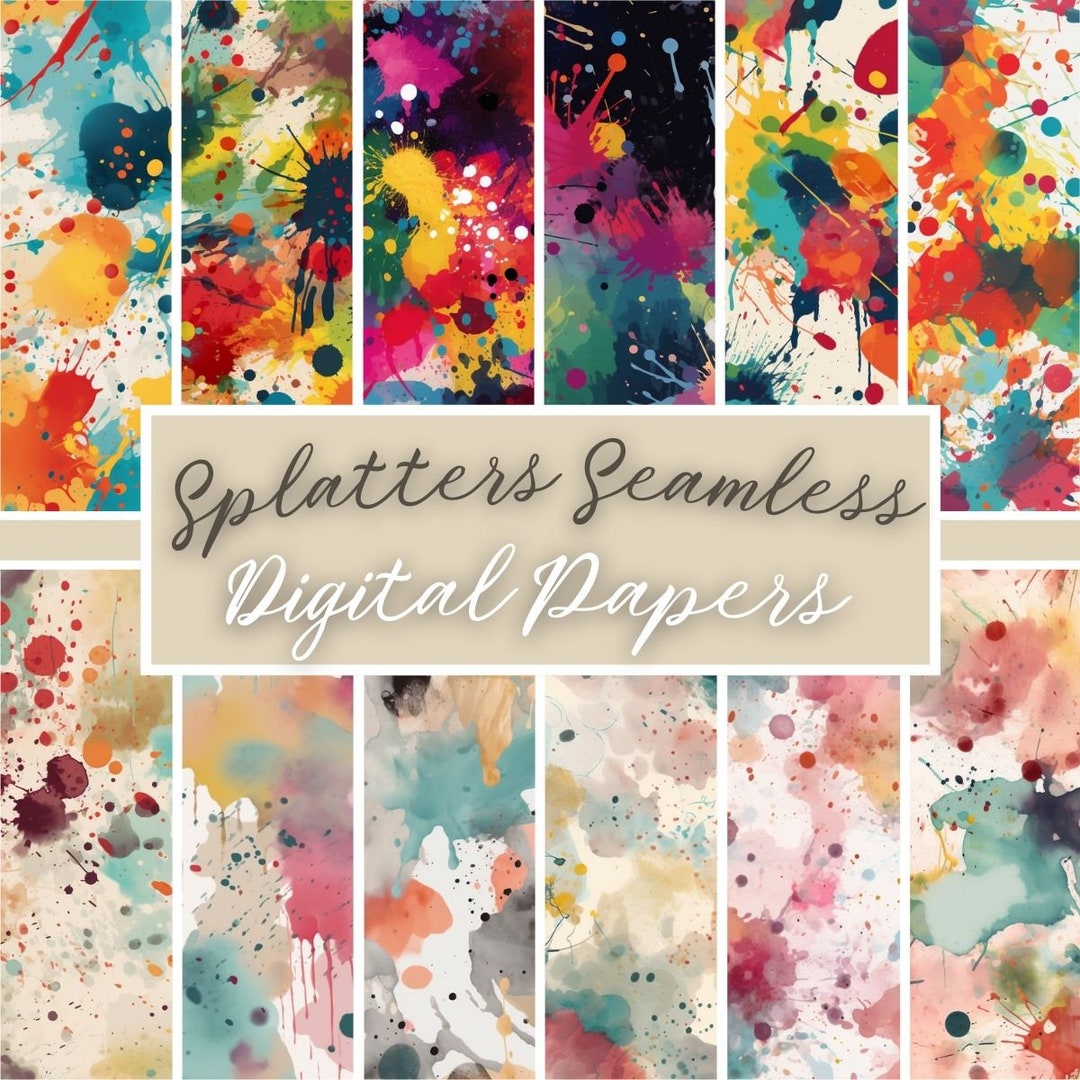 Rainbow Splatters Digital Paper Set, Splatters Seamless Pattern ...