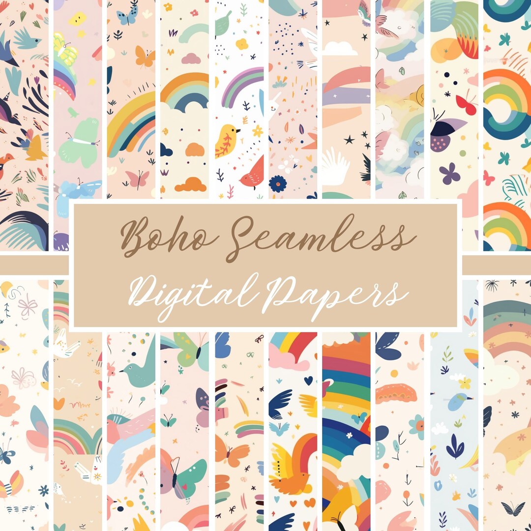 Boho Digital Paper Set, Boho Seamless Pattern, Scrapbook Paper Set ...