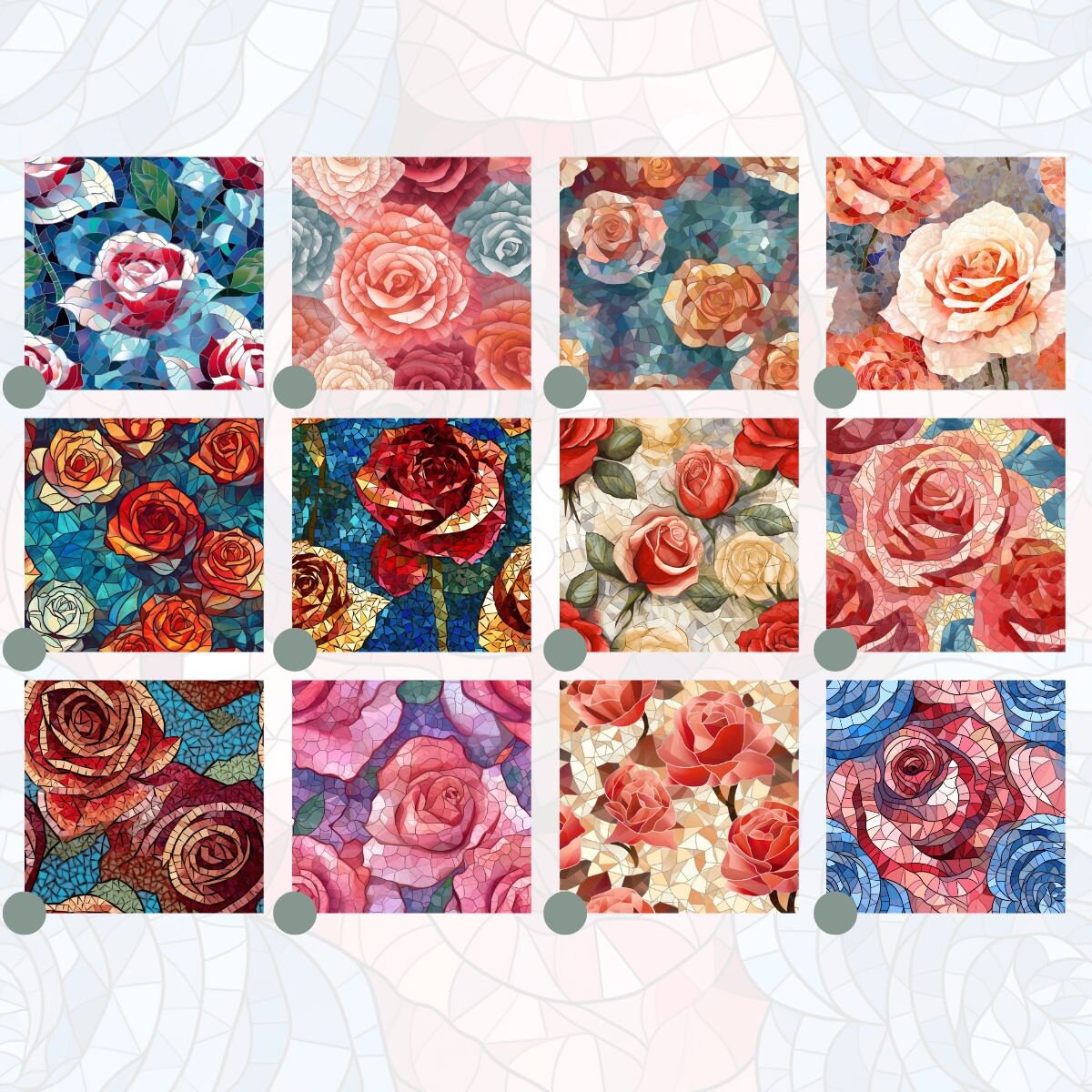 Mosaic Roses Digital Paper Set, Mosaic Roses Seamless Pattern, Floral ...