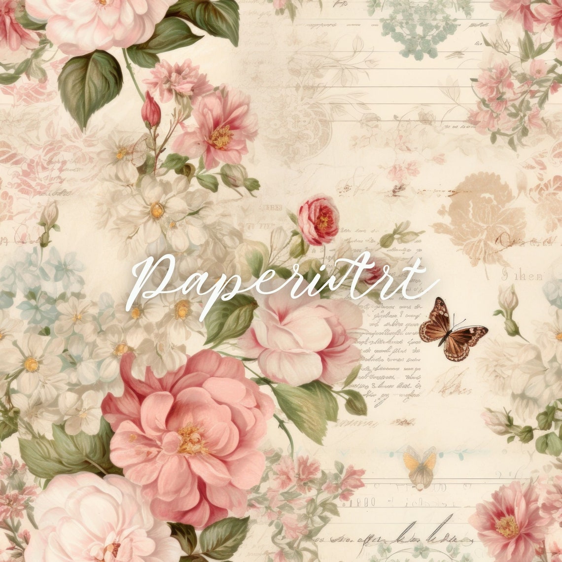 Shabby Chic Seamless Pattern Set, Vintage Flowers Scrapbook Paper ...