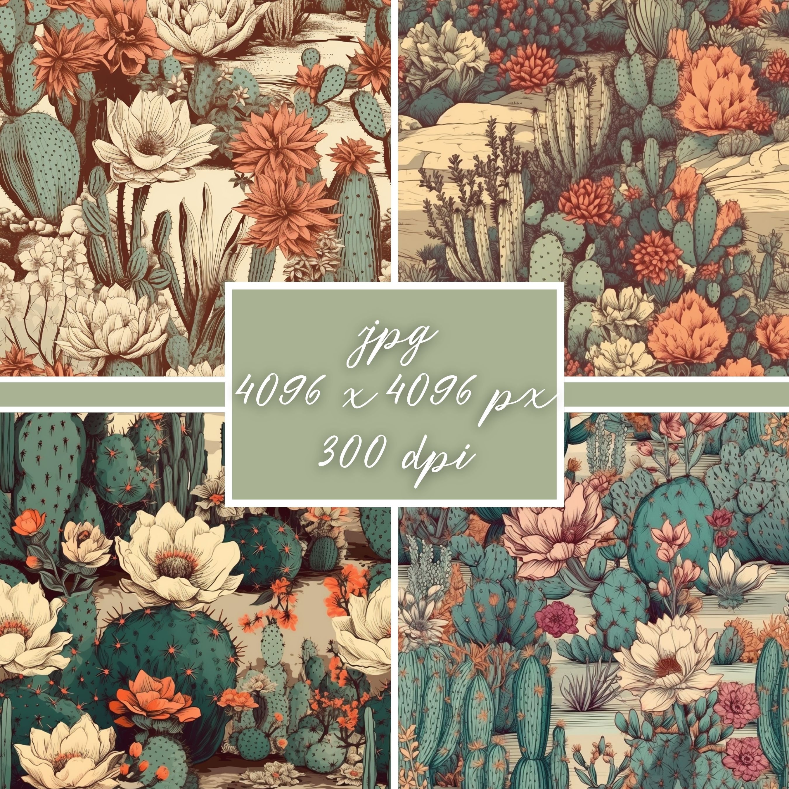 Cactus Digital Paper, Seamless Patterns, Watercolor Floral Paper ...