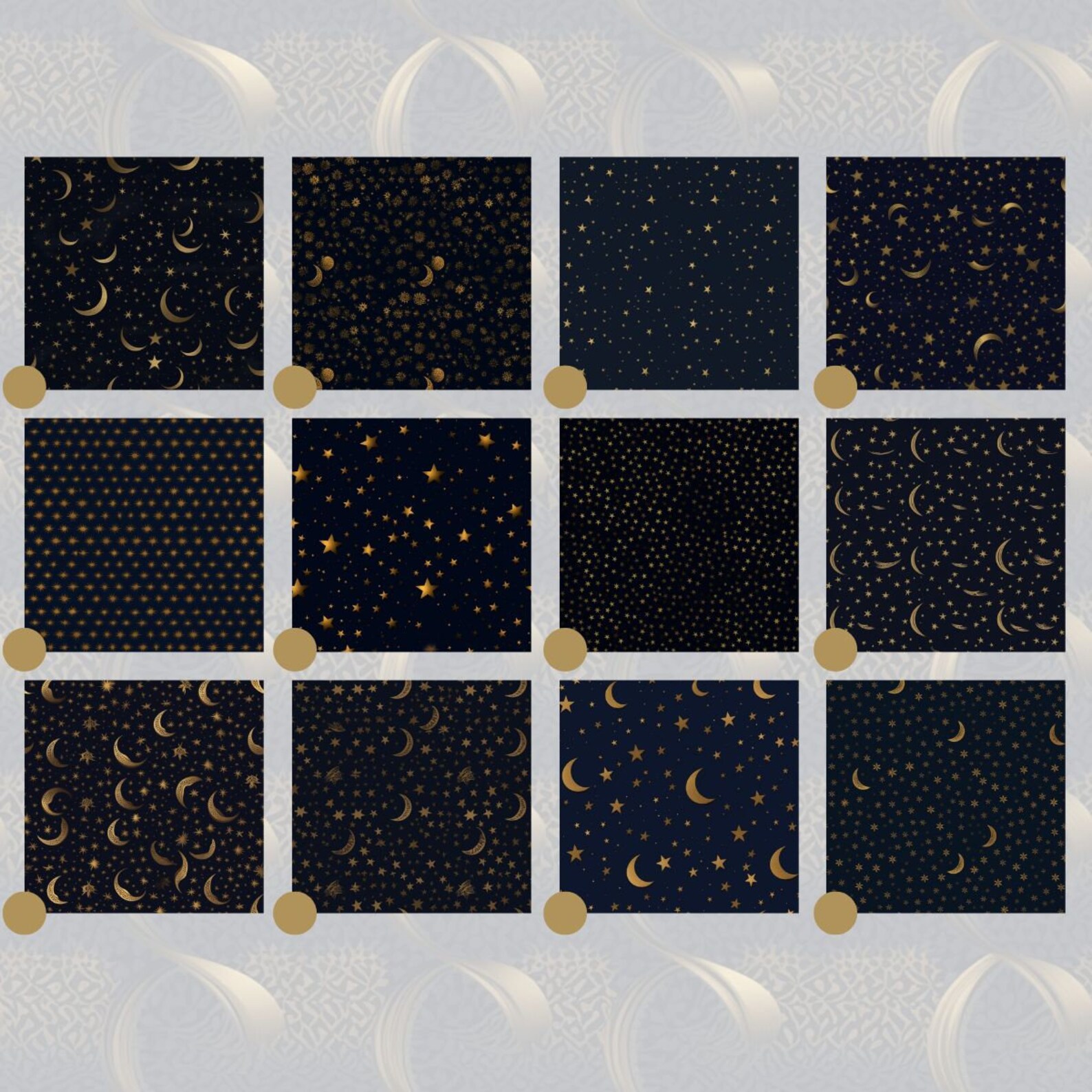 Gold Stars Digital Paper Set, Gold Stars Seamless Pattern, Crapbook ...