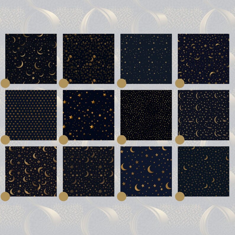 Gold Stars Digital Paper Set, Gold Stars Seamless Pattern, Crapbook ...