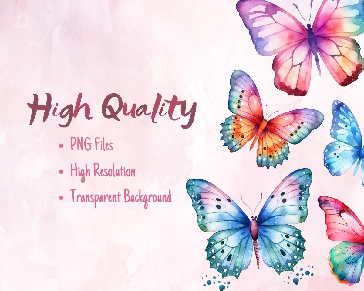 Watercolor Butterfly Clipart Set, Butterfly PNG Print, Butterfly ...